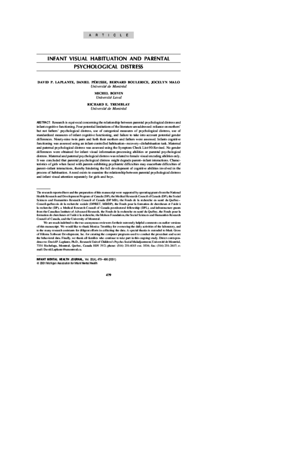 (PDF) Infant visual habituation and parental psychological distress ...