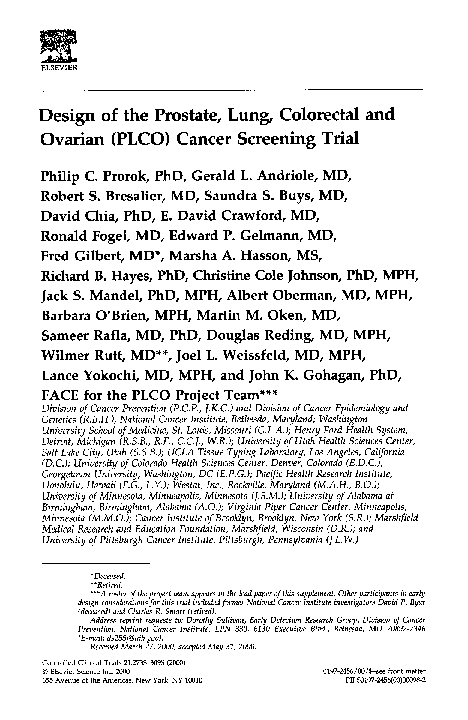 (PDF) Design of the prostate, lung, colorectal and ovarian (PLCO ...