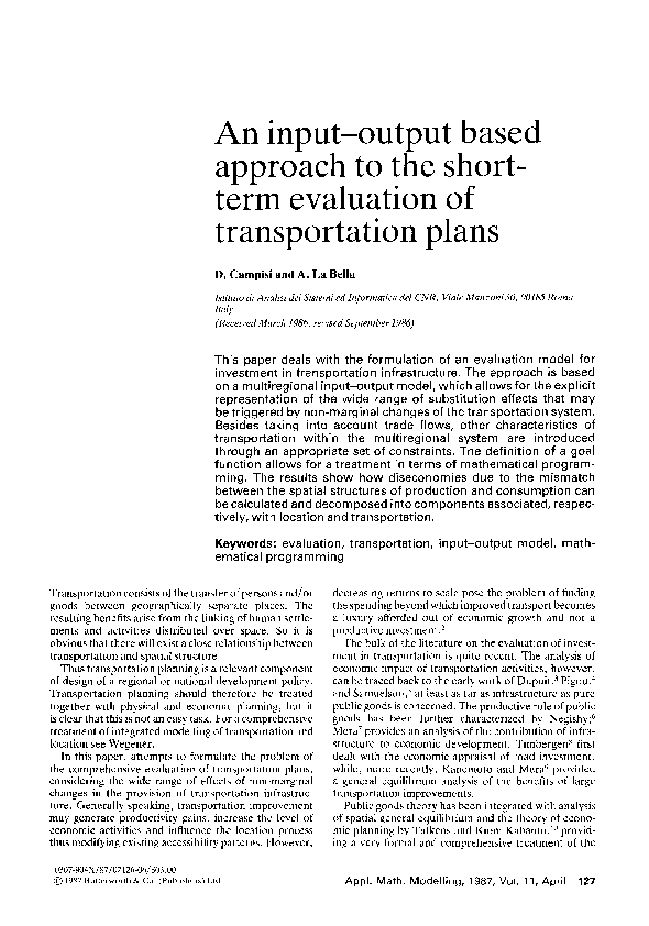 (PDF) An input-output based approach to the short-term evaluation of ...