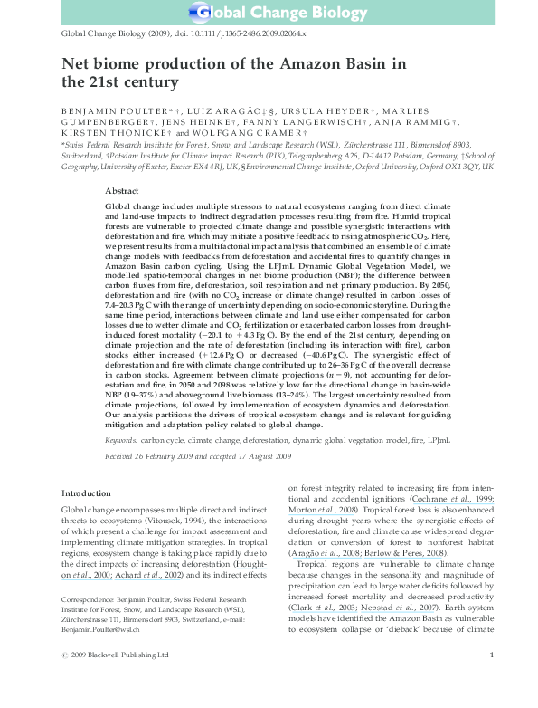 (PDF) Net biome production of the Amazon Basin in the 21st century