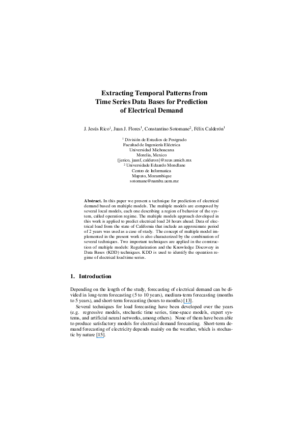 (PDF) Extracting Temporal Patterns from Time Series Data Bases for Prediction of Electrical Demand