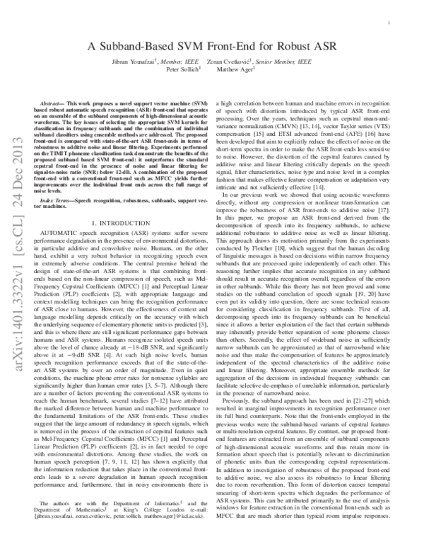 (PDF) A Subband-Based SVM Front-End for Robust ASR