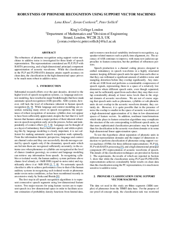 (PDF) Robustness of phoneme recognition using Support Vector Machines