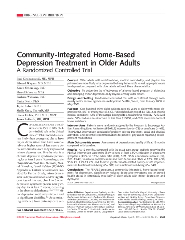 (PDF) Community-Integrated Home-Based Depression Treatment in Older Adults