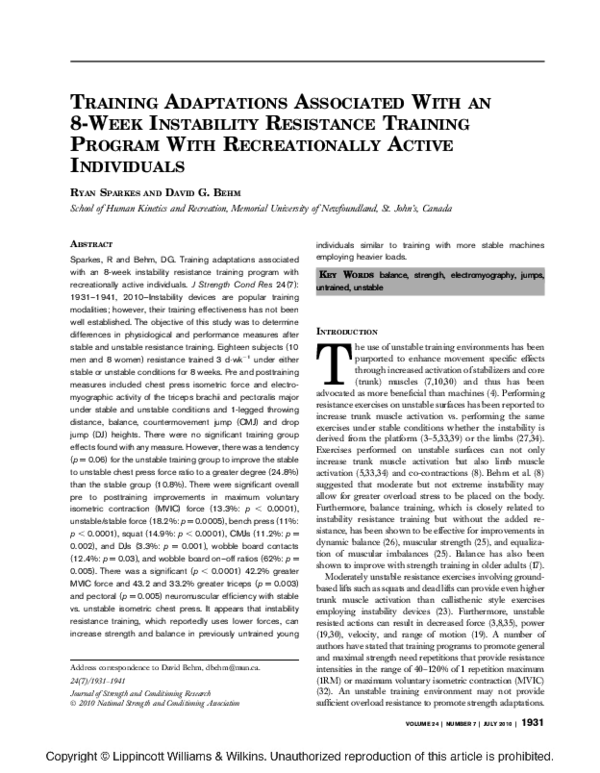 (PDF) Training Adaptations Associated With an 8-Week Instability ...
