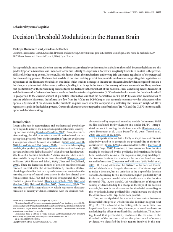 (PDF) Decision Threshold Modulation in the Human Brain