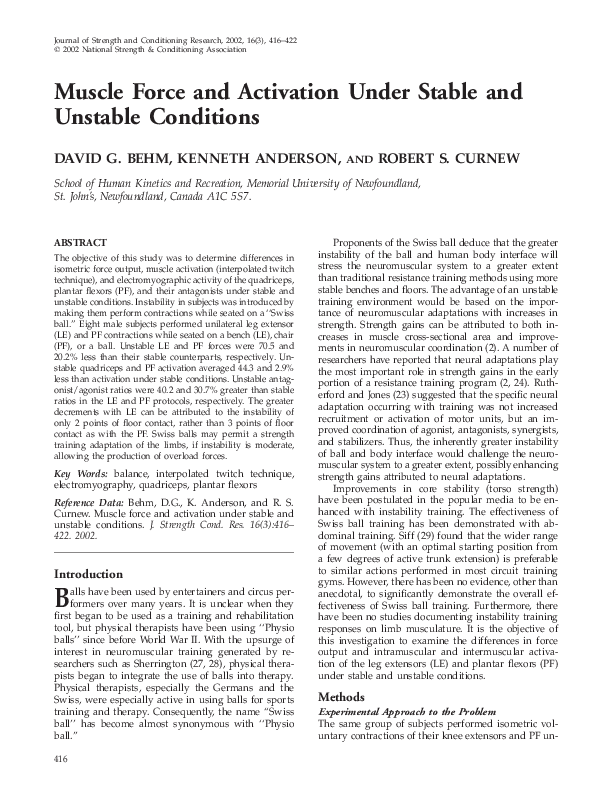 (PDF) Muscle Force and Activation Under Stable and Unstable Conditions