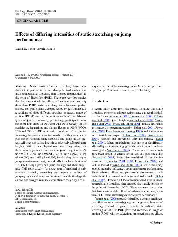 (PDF) Effects of differing intensities of static stretching on jump performance