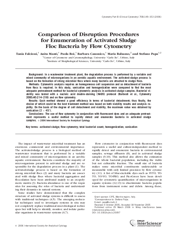 (PDF) Comparison of disruption procedures for enumeration of activated ...