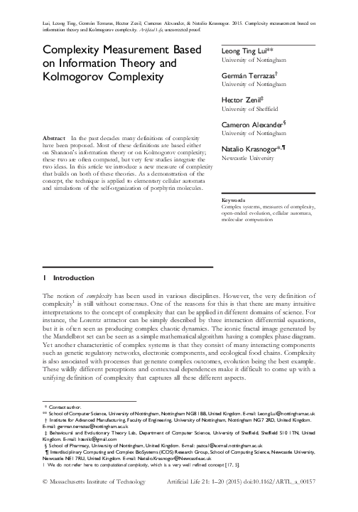 Pdf Complexity Measurement Based On Information Theory And Kolmogorov Complexity