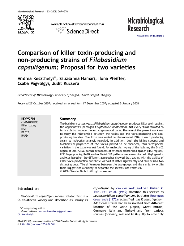 (PDF) Comparison of killer toxin-producing and non-producing strains of ...