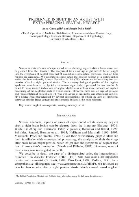 (PDF) Preserved Insight in an Artist with Extrapersonal Spatial Neglect