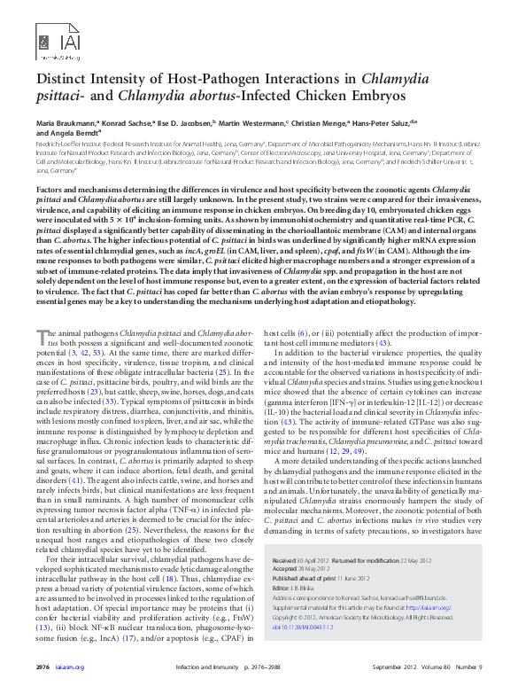 (PDF) Distinct Intensity of Host-Pathogen Interactions in Chlamydia ...