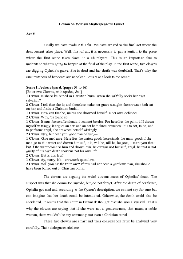 (DOC) Lesson on William Shakespeare's Hamlet