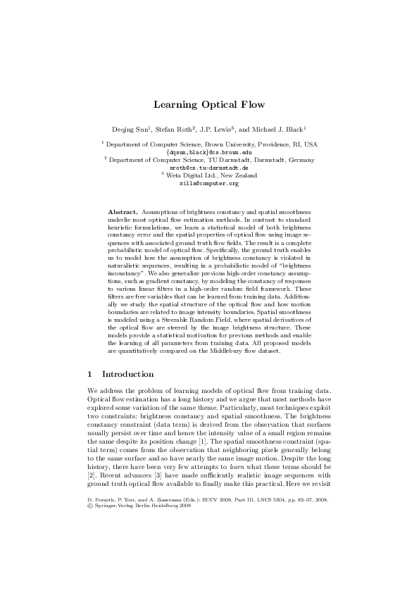 (PDF) Learning optical flow