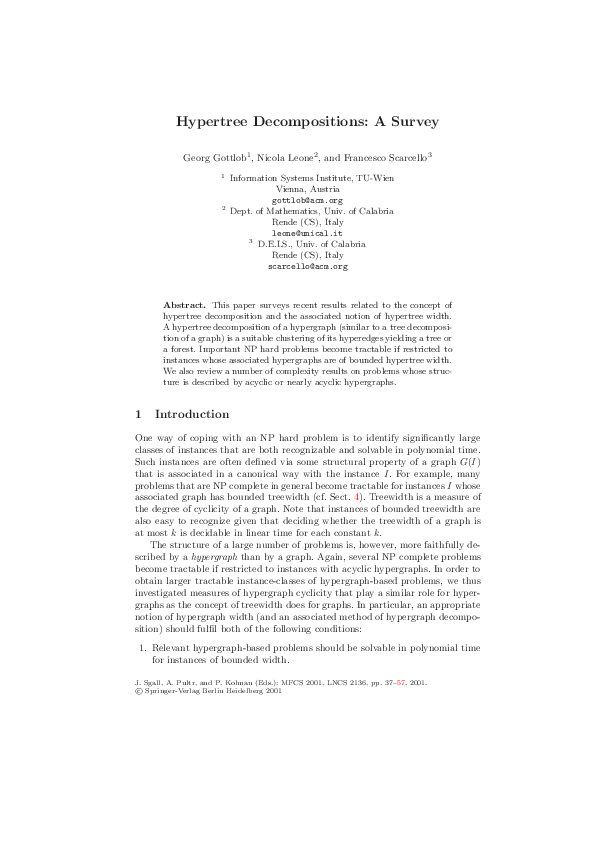 (PDF) Hypertree Decompositions: A Survey
