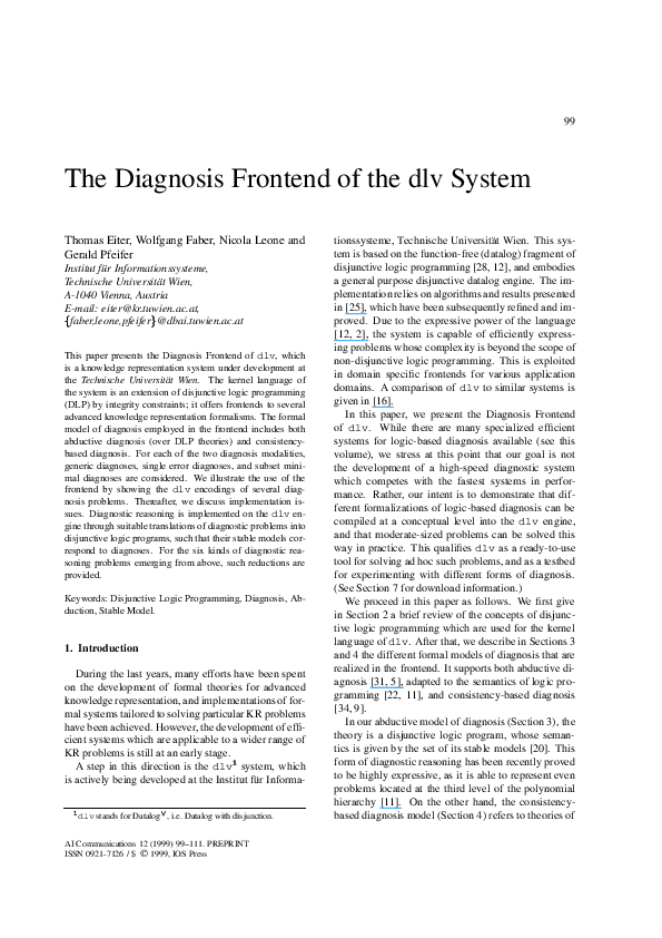 (PDF) The diagnosis frontend of the dlv system