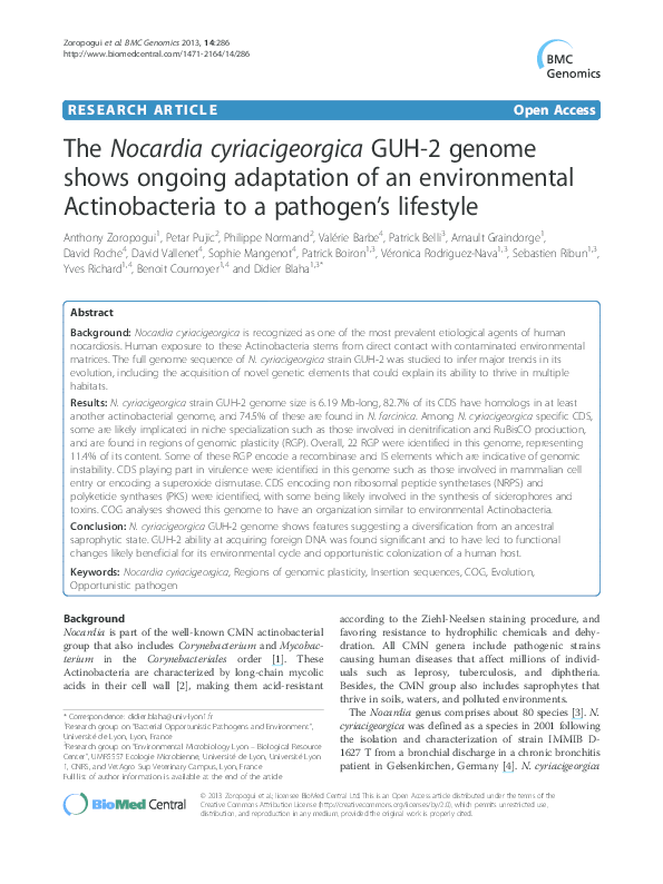 (PDF) The Nocardia cyriacigeorgica GUH-2 genome shows ongoing ...