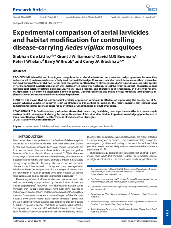 (PDF) Experimental comparison of aerial larvicides and habitat ...