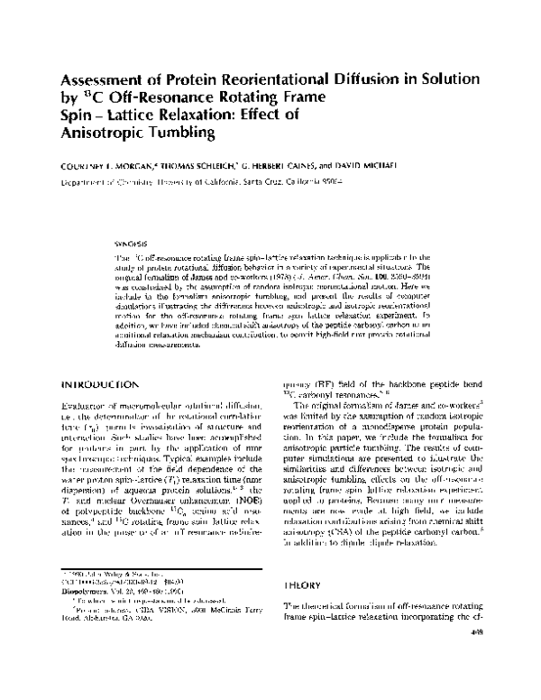 (PDF) Assessment of protien reorientational diffusion in solution by13C off-resonance rotating ...