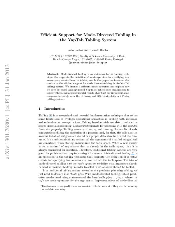 (PDF) Efficient Support for Mode-Directed Tabling in the YapTab Tabling ... (PDF) Efficient Support for Mode-Directed Tabling in the YapTab Tabling ...