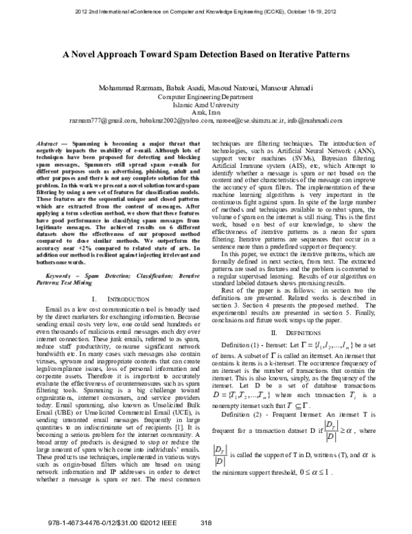 Pdf A Novel Approach Toward Spam Detection Based On Iterative Patterns