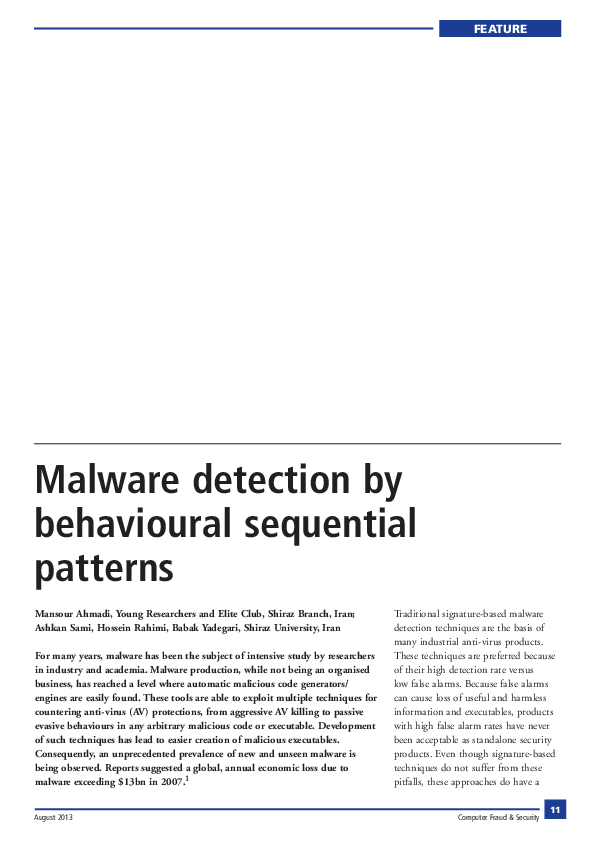 Pdf Malware Detection By Behavioural Sequential Patterns
