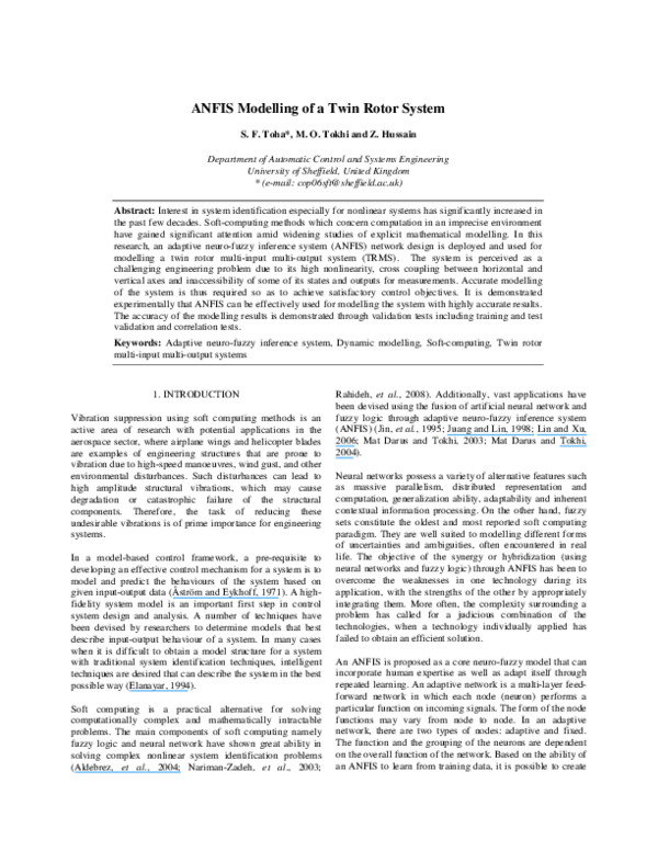 (PDF) ANFIS Modelling of a Twin Rotor System