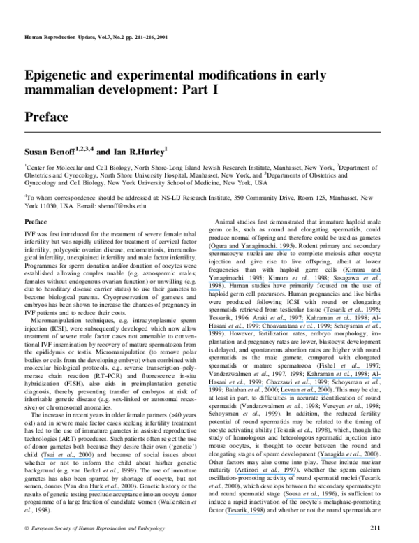 (PDF) Epigenetic and experimental modifications in early mammalian ...