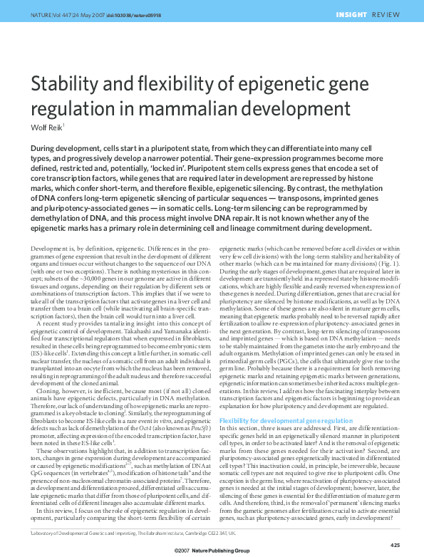 (PDF) Stability and flexibility of epigenetic gene regulation in ...