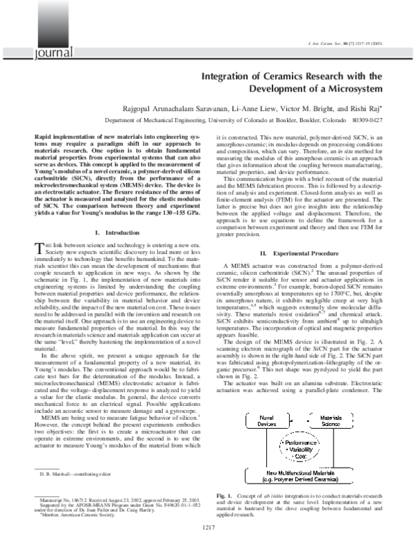 (PDF) Integration of Ceramics Research with the Development of a ...