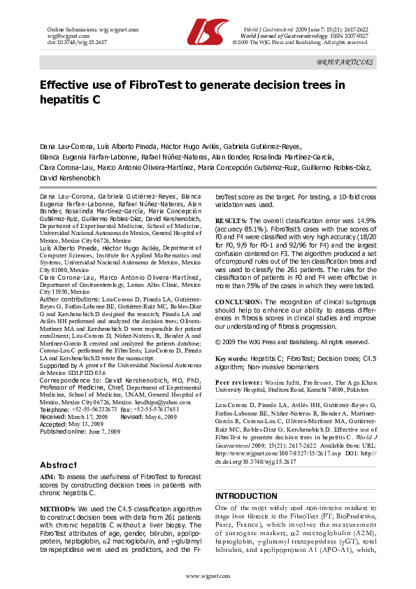 (PDF) Effective use of FibroTest to generate decision trees in hepatitis C