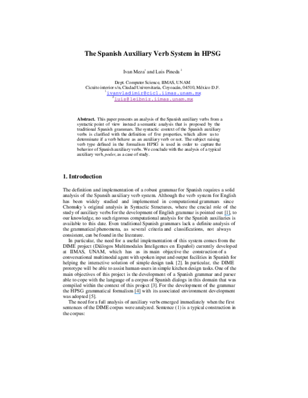 (PDF) The Spanish Auxiliary Verb System in HPSG