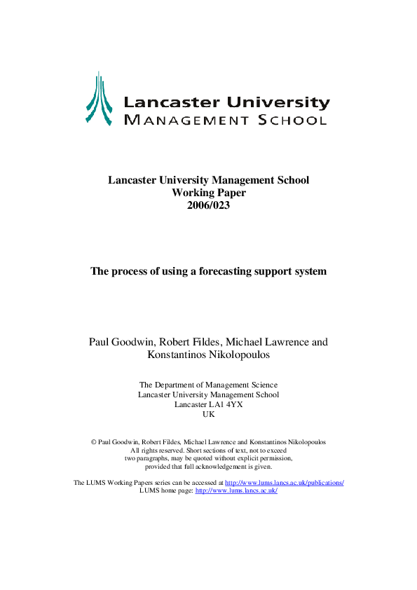 (PDF) The process of using a forecasting support system