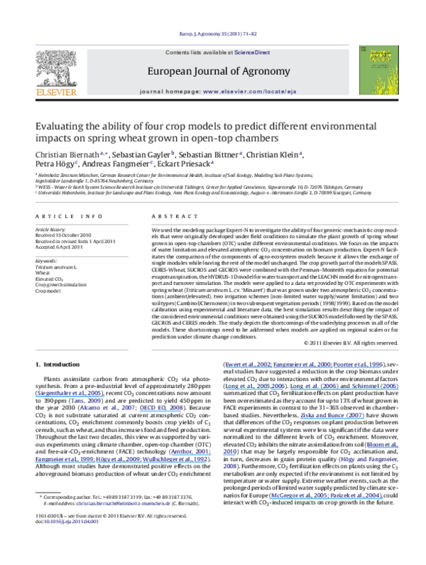 (PDF) Evaluating the ability of four crop models to predict different ...