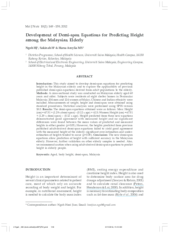 (PDF) Development of demi-span equations for predicting height among ...