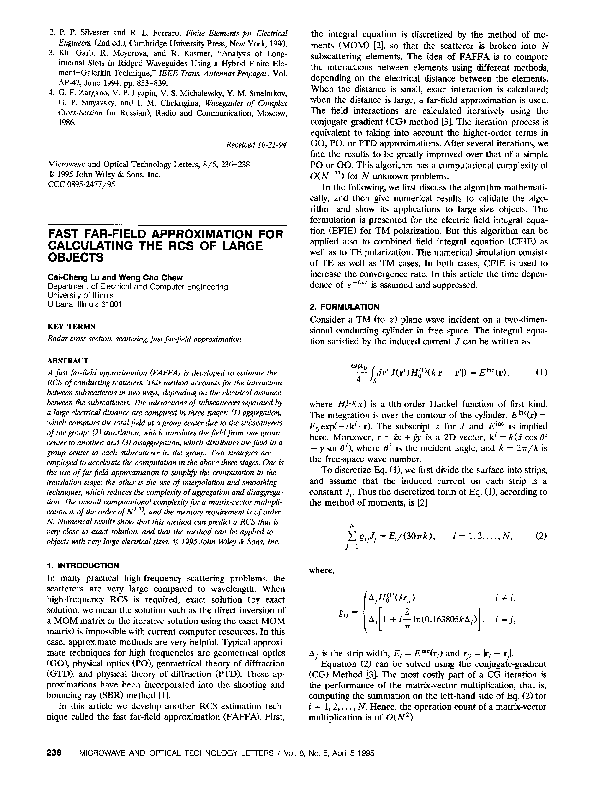 Pdf Fast Far Field Approximation For Calculating The Rcs Of Large Objects