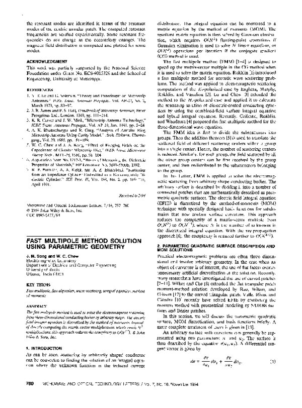 (PDF) Fast multipole method solution using parametric geometry