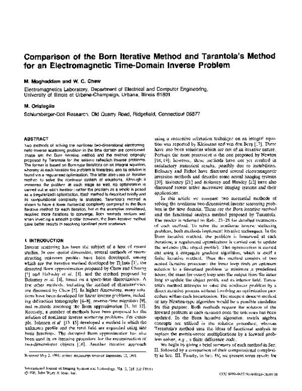 (PDF) Comparison of the born iterative method and tarantola's method for an electromagnetic time ...