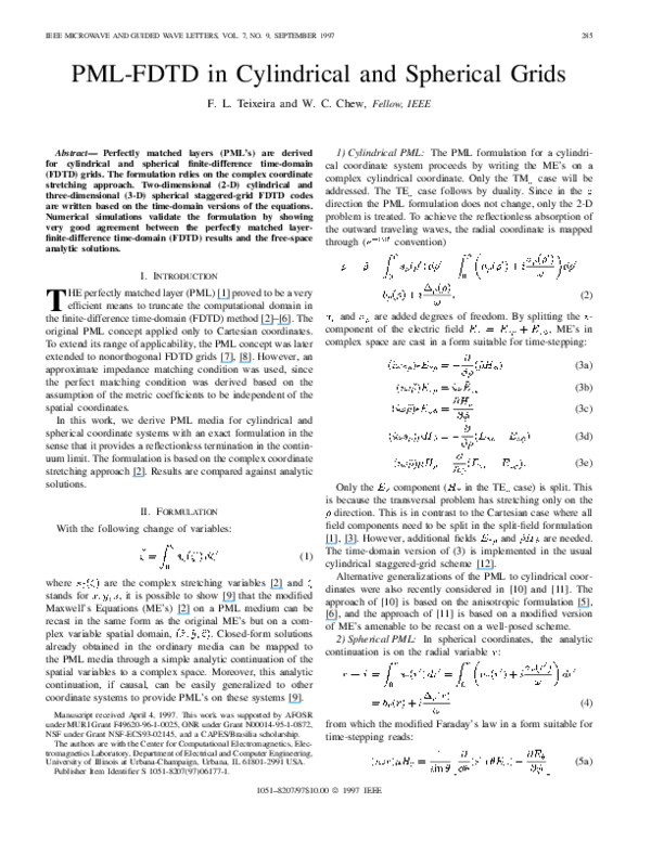 (PDF) PML-FDTD in cylindrical and spherical grids