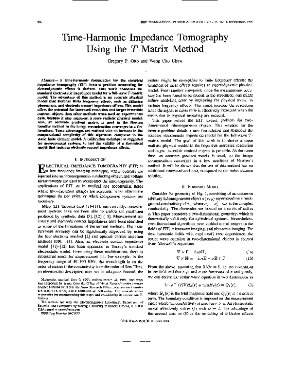 (PDF) Time-harmonic impedance tomography using the T-matrix method