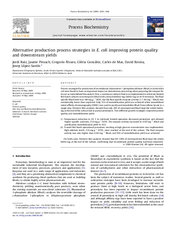 (PDF) Alternative production process strategies in E. coli improving ...