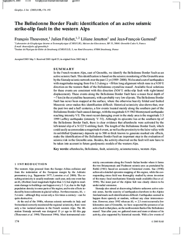 (PDF) The Belledonne Border Fault: identification of an active seismic ...