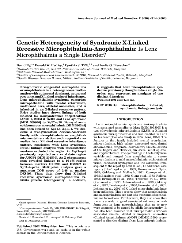 (PDF) Genetic heterogeneity of syndromic X-linked recessive ...