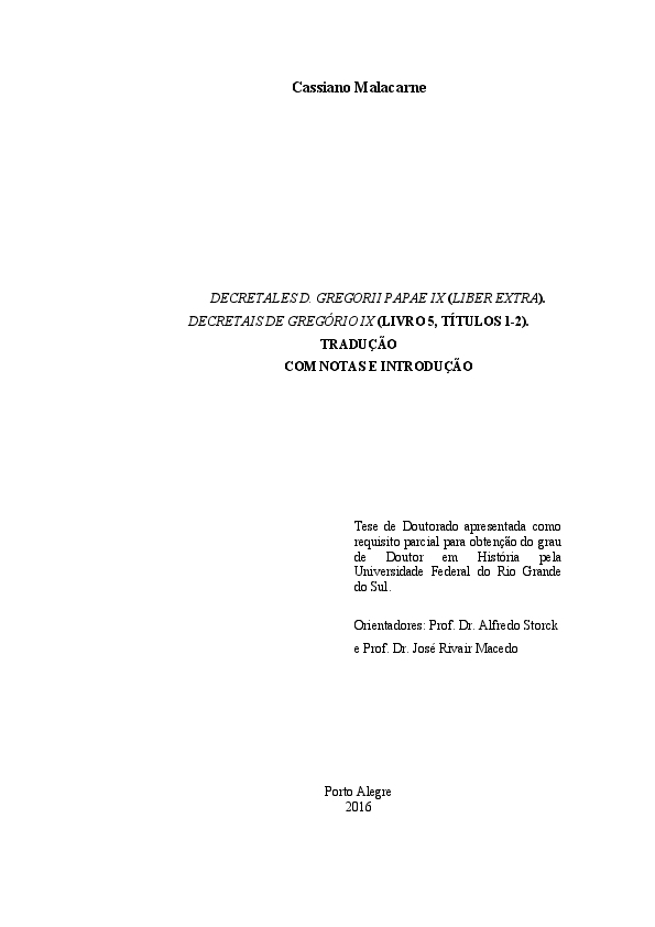 (PDF) Decretales d. Gregorii Papae IX (Liber Extra). Decretais de ...