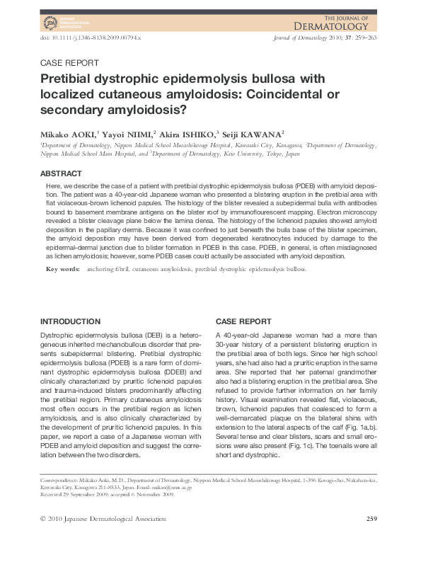 (PDF) Pretibial dystrophic epidermolysis bullosa with localized ...