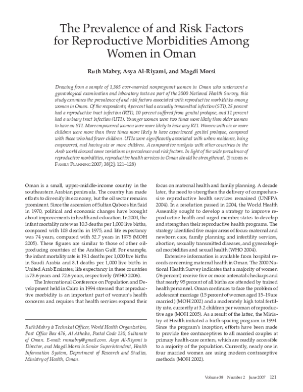(PDF) The Prevalence of and Risk Factors for Reproductive Morbidities ...