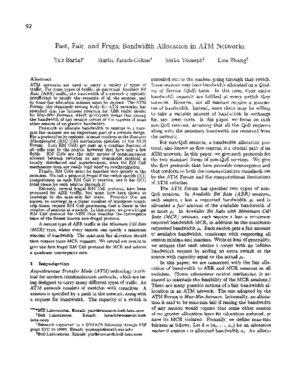 (PDF) Fast, Fair and Frugal Bandwidth Allocation in ATM Networks