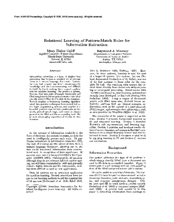 (PDF) Relational Learning of Pattern-Match Rules for Information Extraction