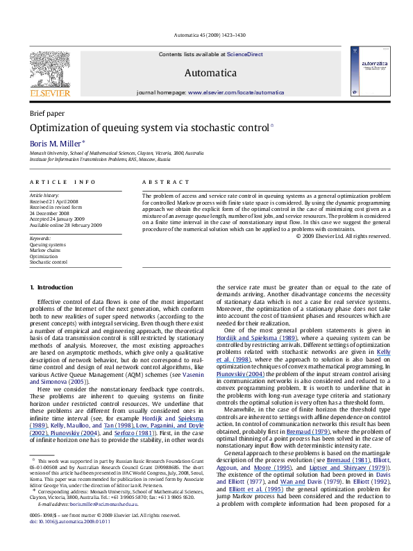 (PDF) Optimization of queuing system via stochastic control